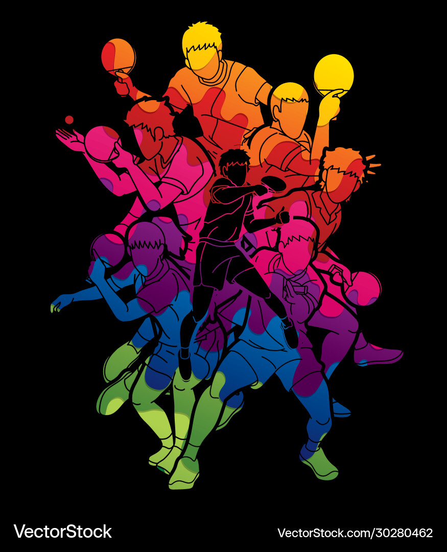Group ping pong players table tennis Royalty Free Vector