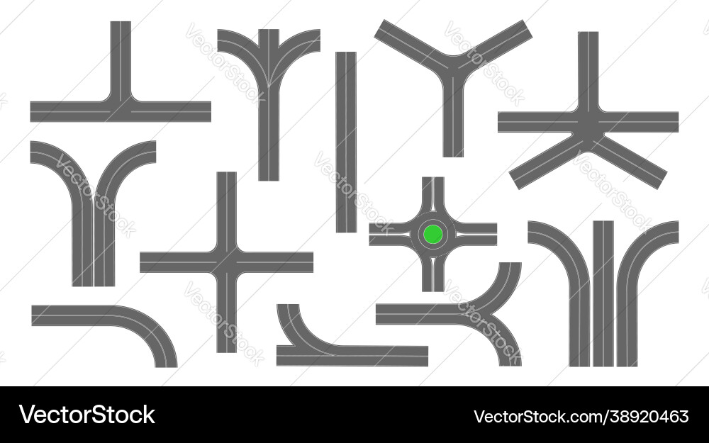Asphalt road intersections top view different Vector Image