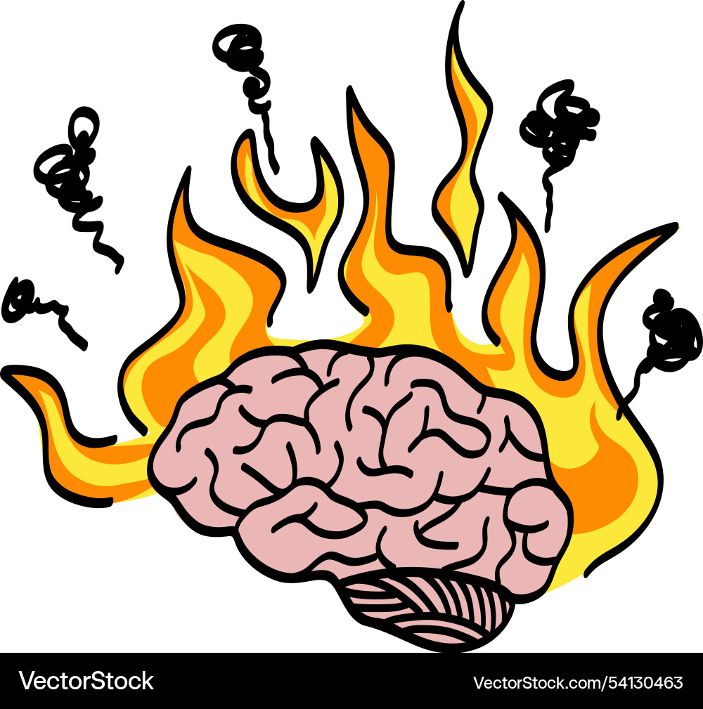 Burning brain in flame cartoon Royalty Free Vector Image