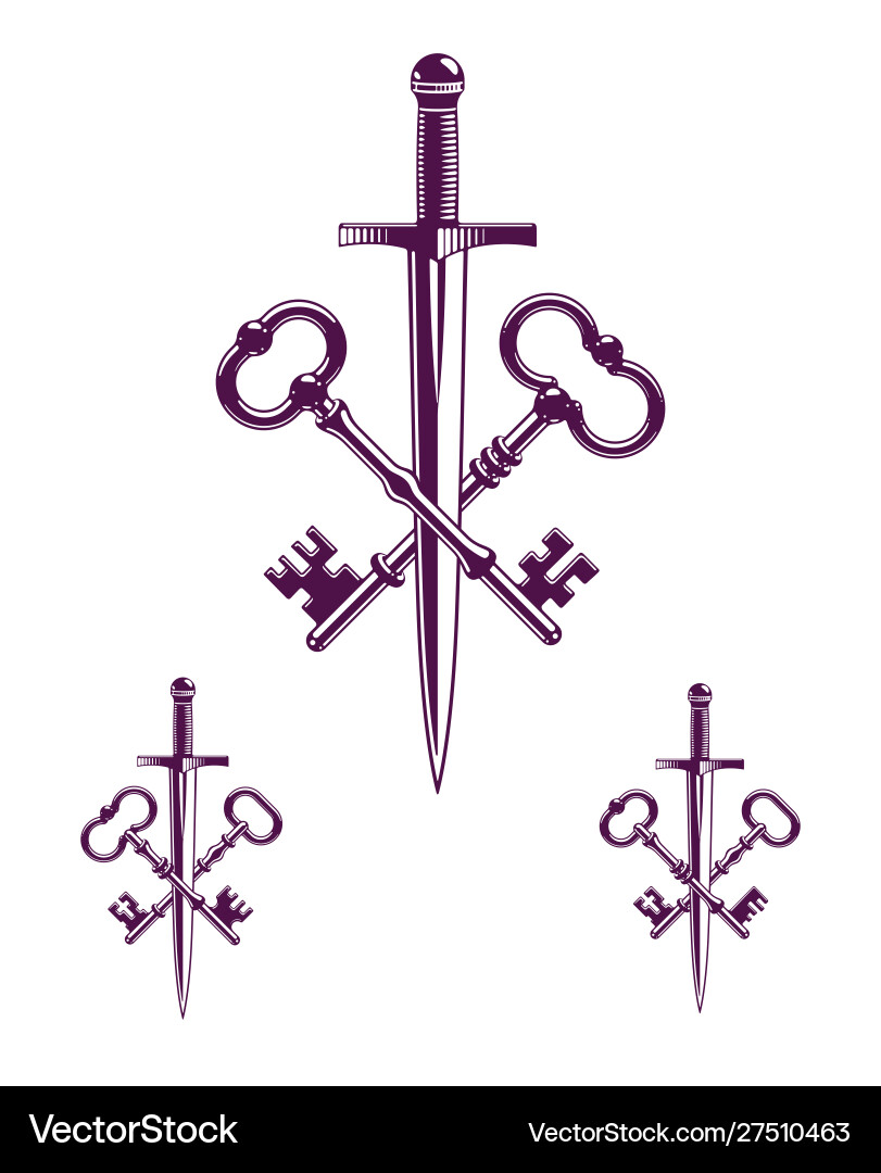 Crossed keys and dagger symbol emblem turnkeys Vector Image