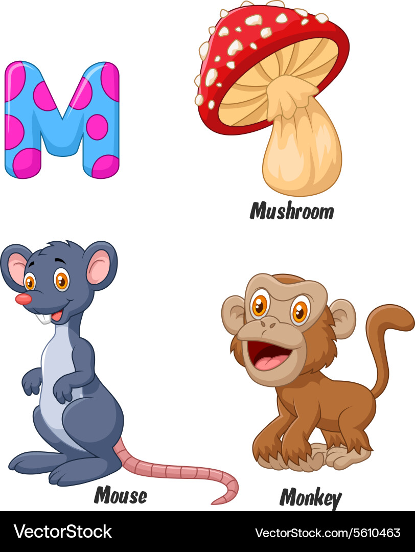 Cute Alphabet M Monkey Royalty Free Vector Image