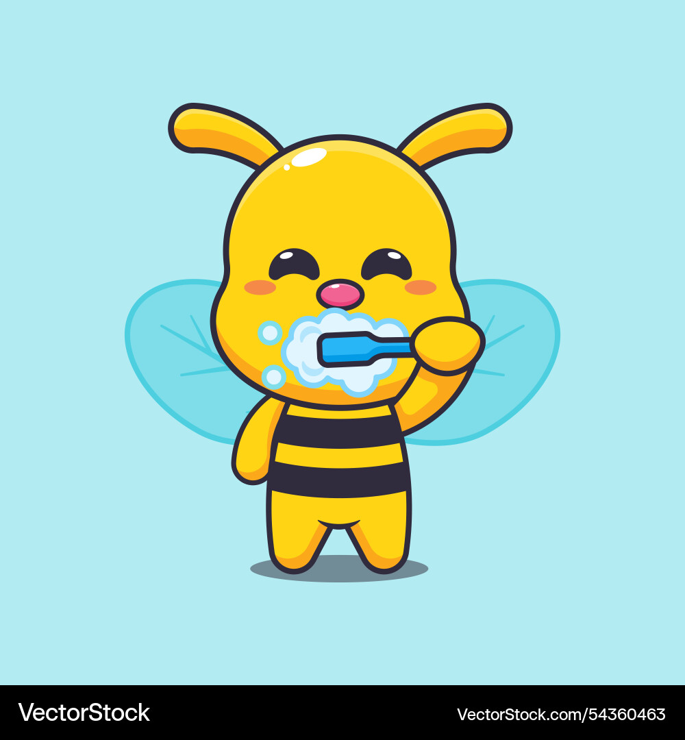 Cute bee brushing teeth cartoon Royalty Free Vector Image