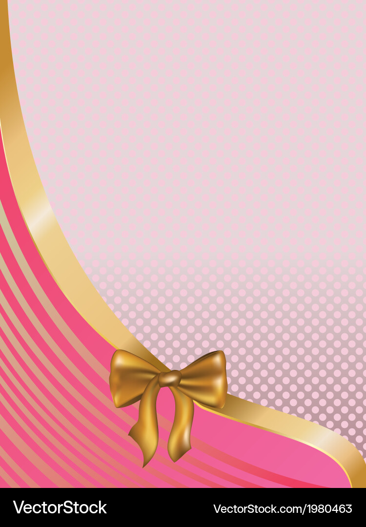 Pink card with golden bow Royalty Free Vector Image
