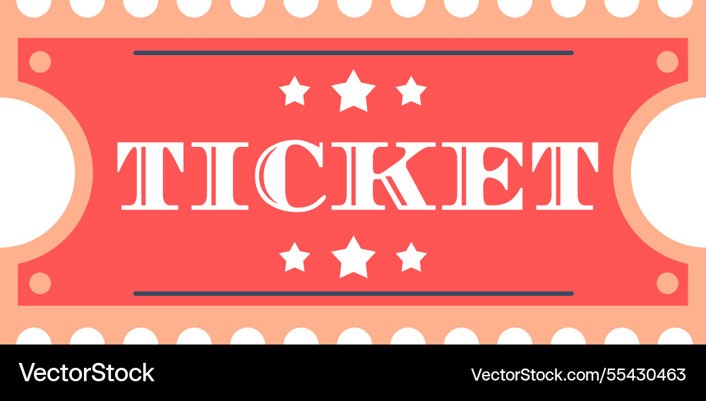 Red ticket featuring stars and bold white text Vector Image