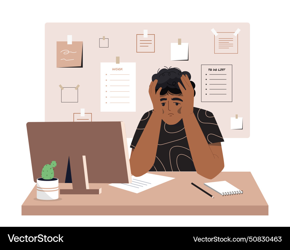 Sad worker at workplace concept Royalty Free Vector Image