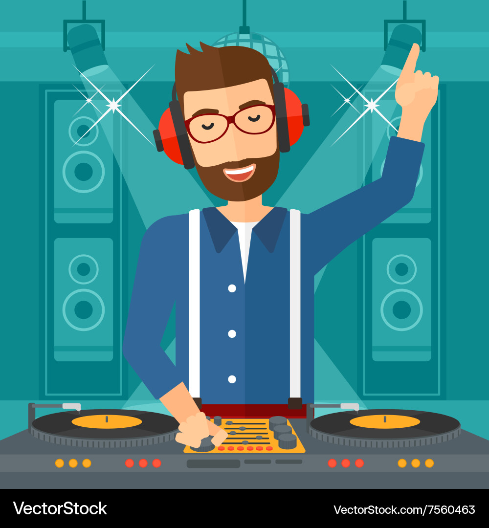 Smiling dj with console Royalty Free Vector Image