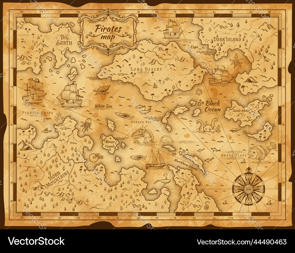 Vintage Pirate Treasure Map Royalty Free Vector Image