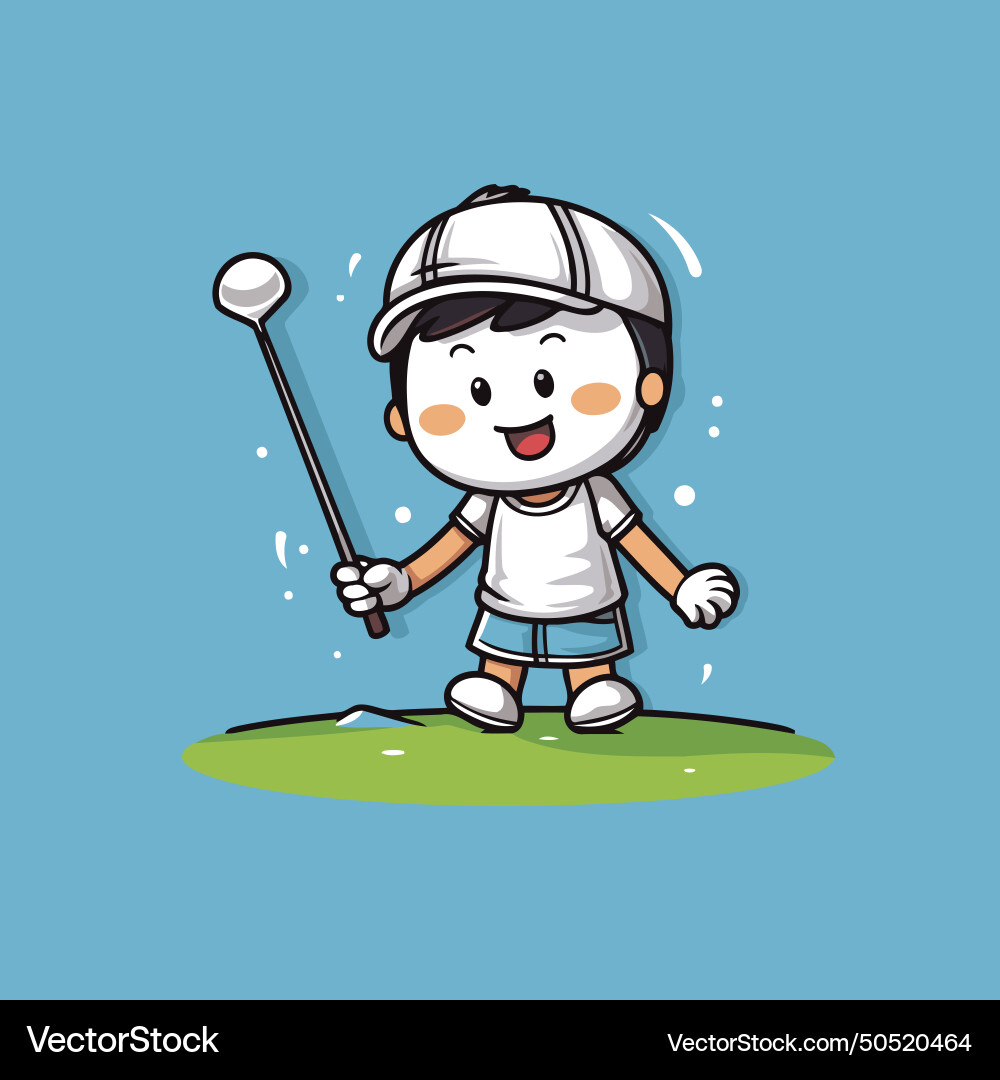 Cartoon golfer with golf club on course Royalty Free Vector