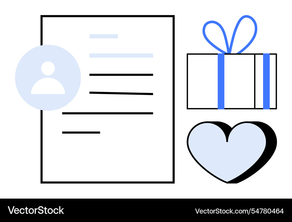 Document with profile picture gift box and heart Vector Image
