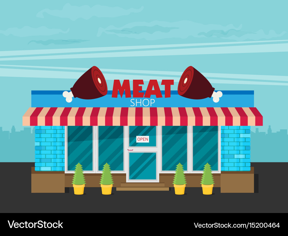 Facade of meat shop flat Royalty Free Vector Image