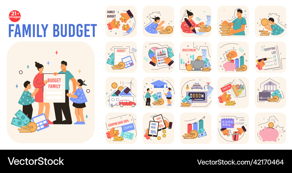 Family budget compositions set Royalty Free Vector Image