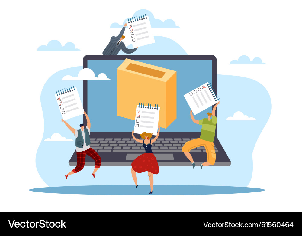 Online voting computer screen box happy Royalty Free Vector