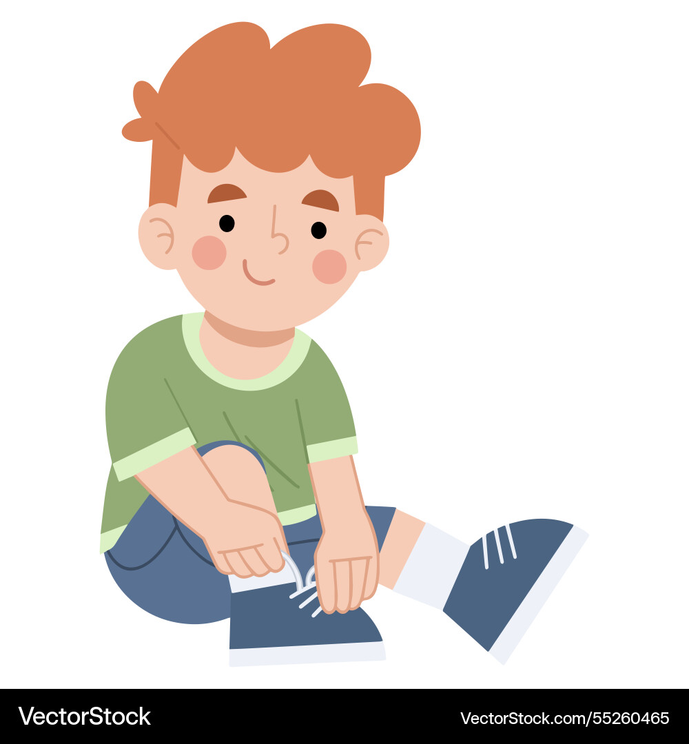 Boy tying shoes cartoon Royalty Free Vector Image