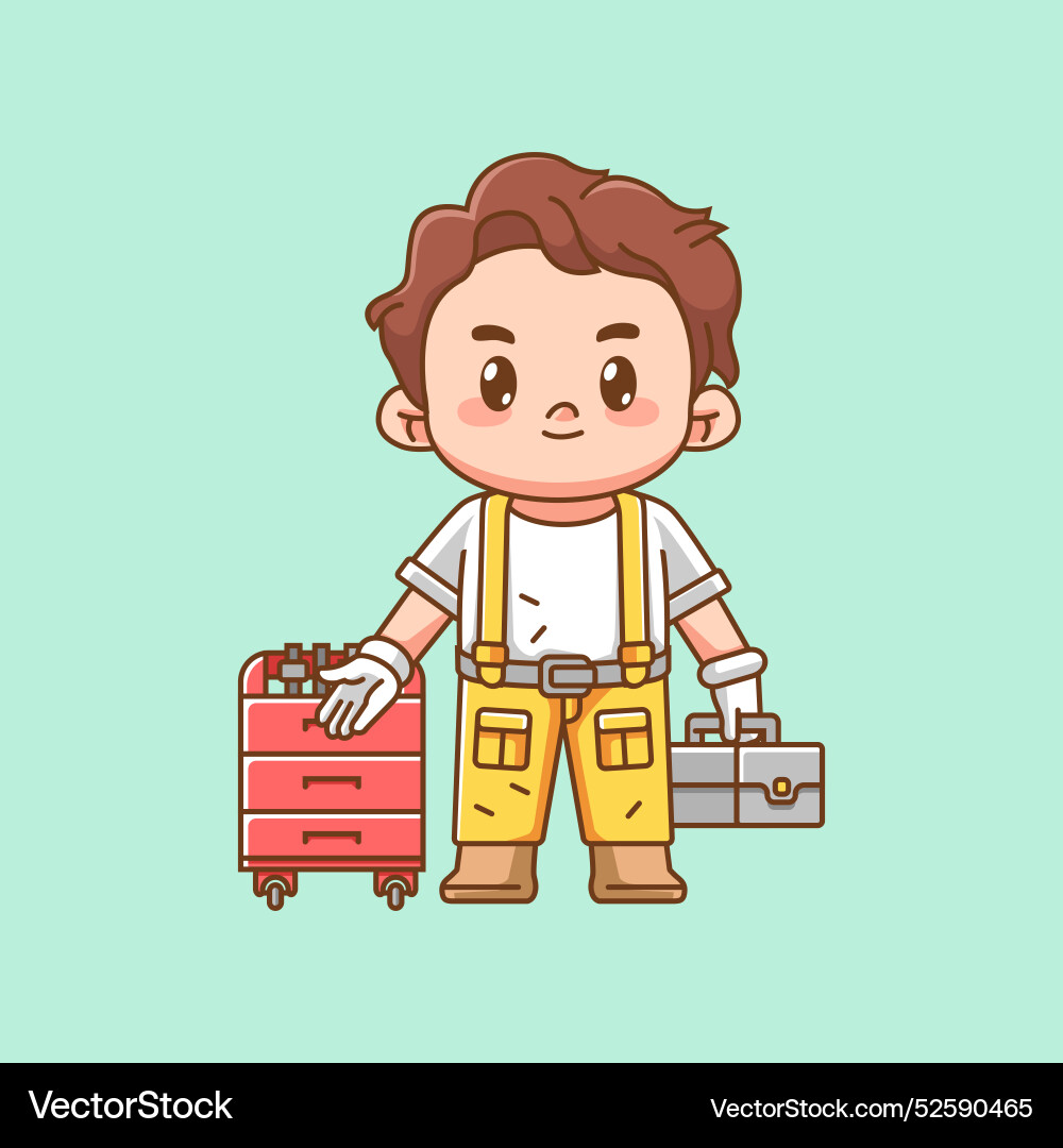 Cute mechanic show tool at workshop kawaii chibi Vector Image
