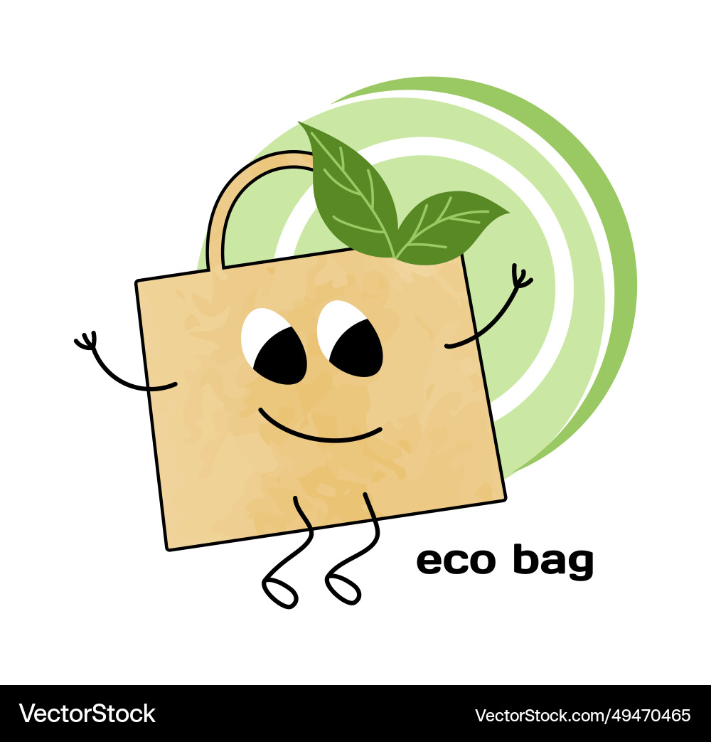 Eco bag cartoon character with smiling face Vector Image