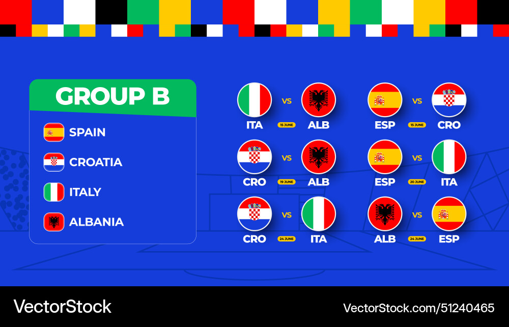 Group b football cup 2024 matches national team Vector Image