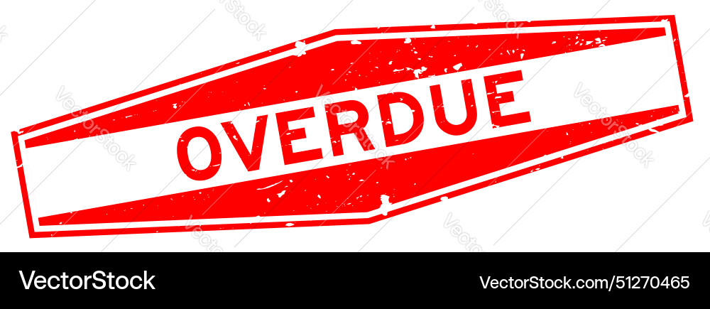 Grunge red overdue word hexagon rubber seal stamp Vector Image