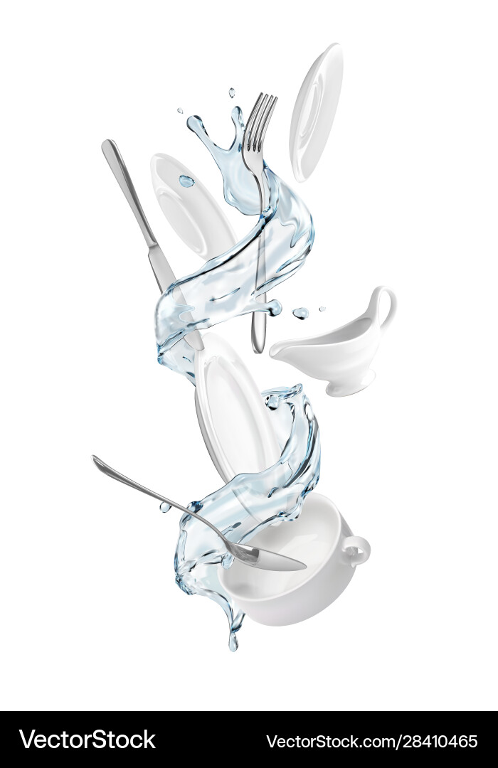 Splash water with plates forks Royalty Free Vector Image