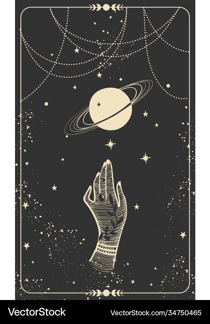 Tarot card with hand and planet magic boho Vector Image