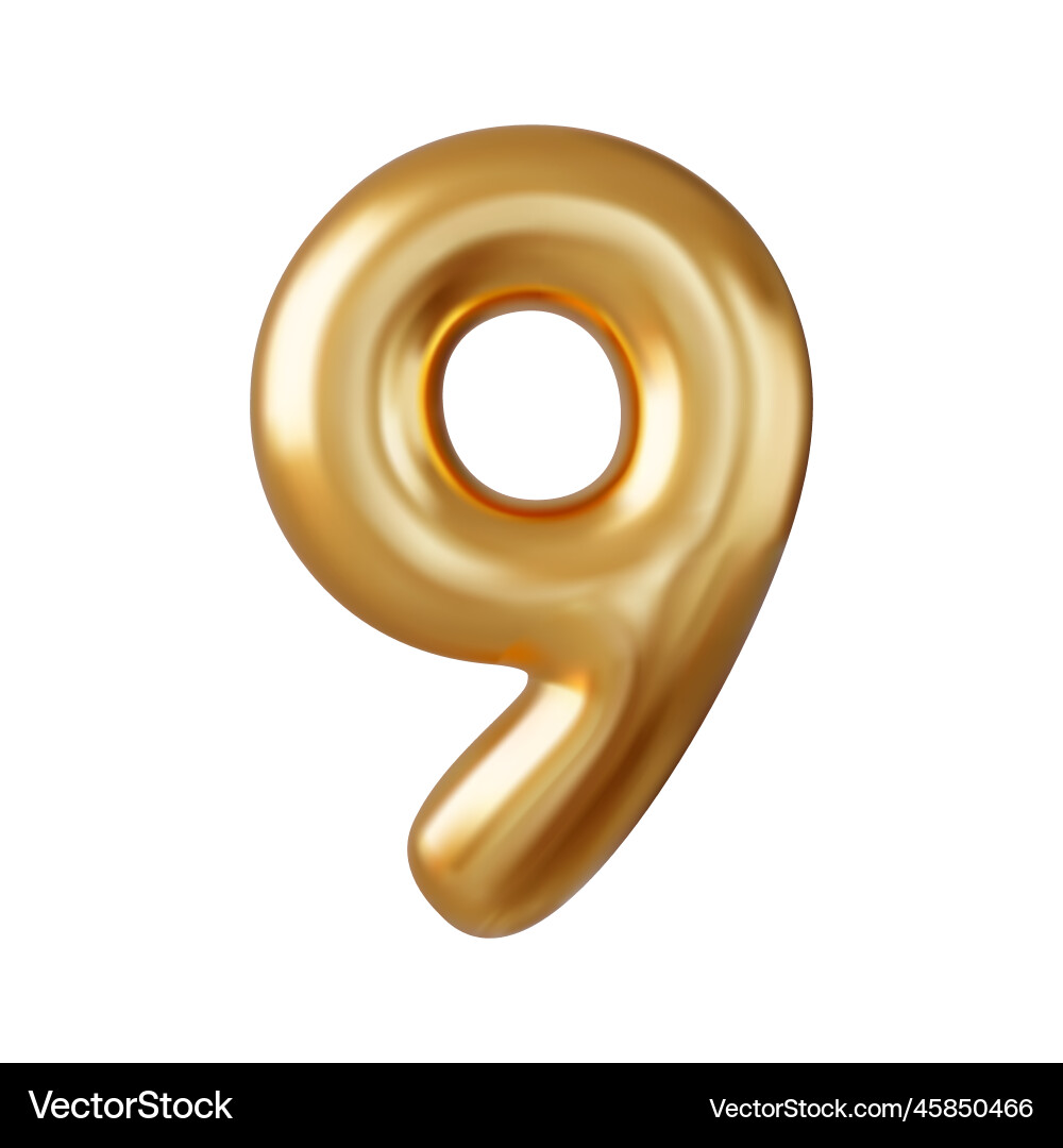 3d number 9 nine sign gold color Royalty Free Vector Image
