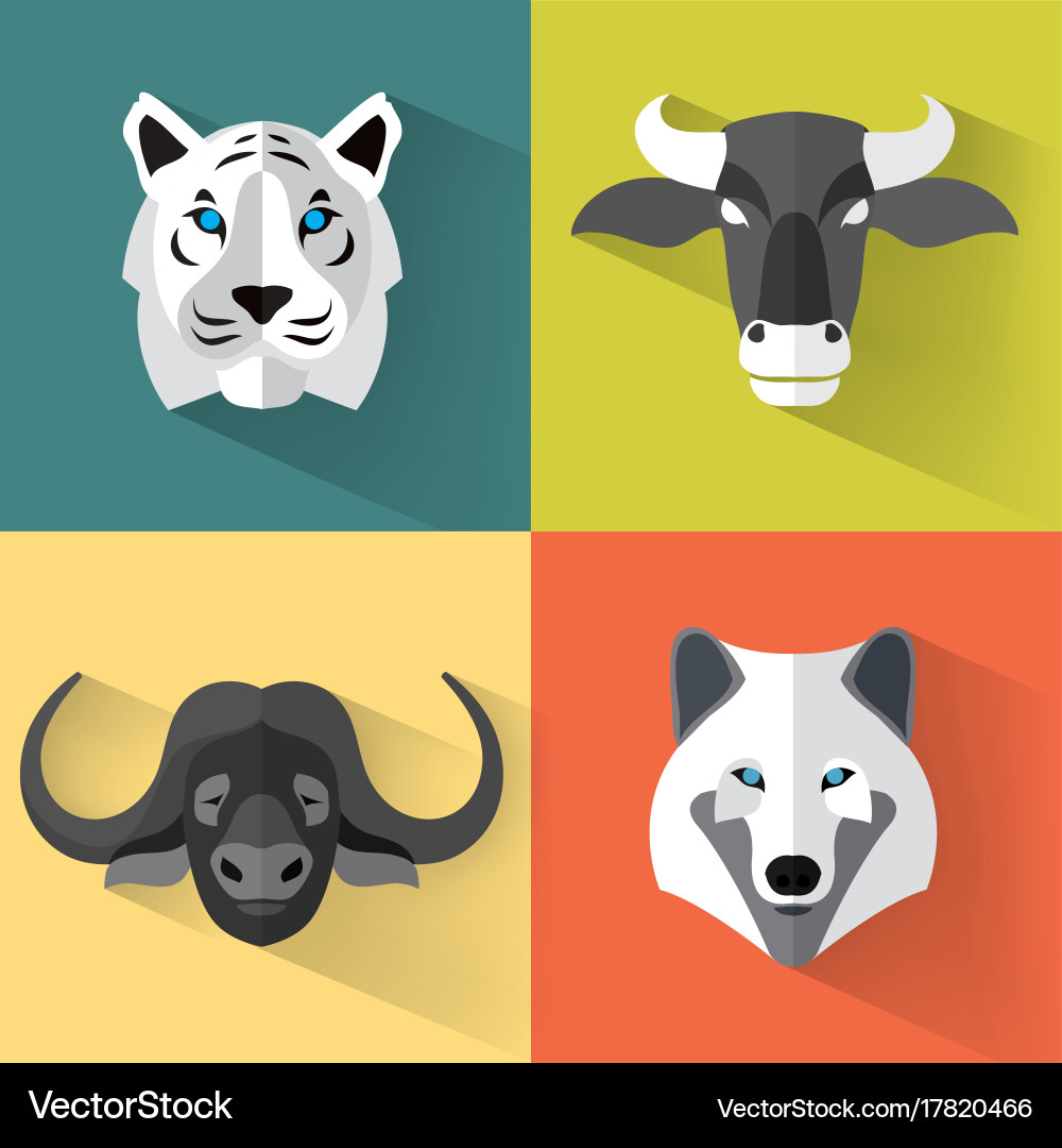 Animal portraits with flat design Royalty Free Vector Image