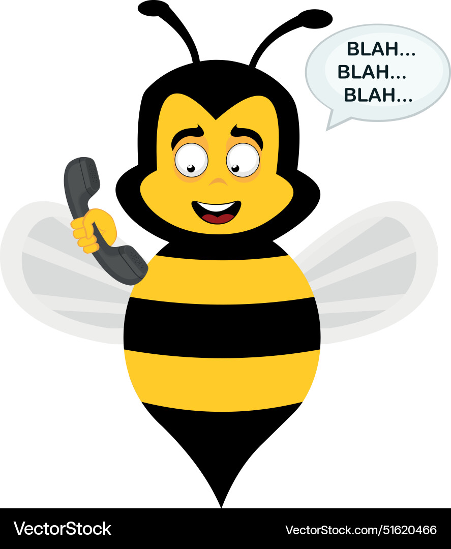 Bee cartoon talking telephone Royalty Free Vector Image