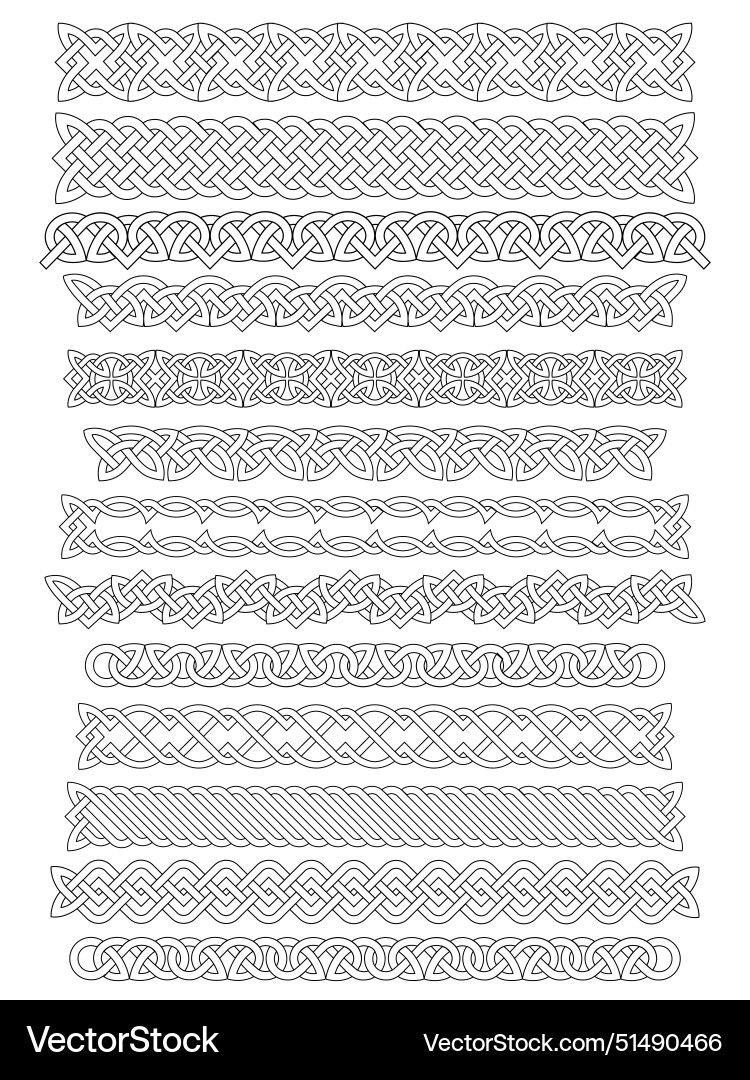 Linear celtic borders with knots knotted Vector Image