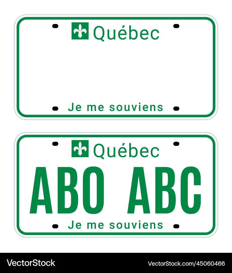 Quebec license number plate registration canada Vector Image