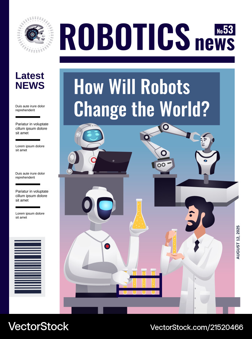 Robotics magazine cover design Royalty Free Vector Image