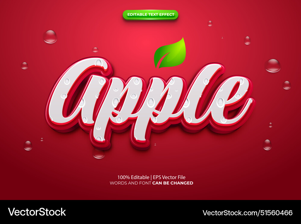 Super fresh apple with water drop 3d logo Vector Image