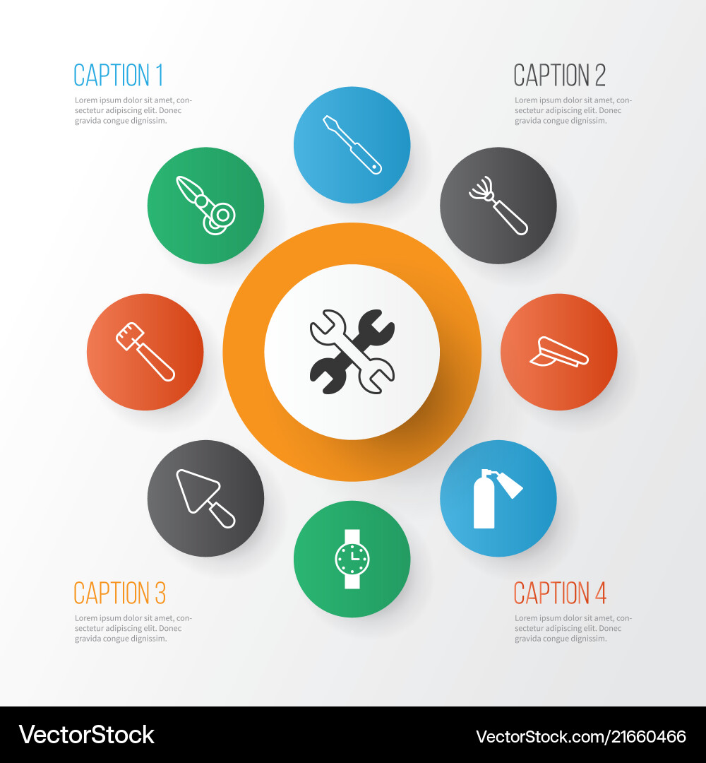 Tool Icons: Watch, Extinguisher, and More Vector Image