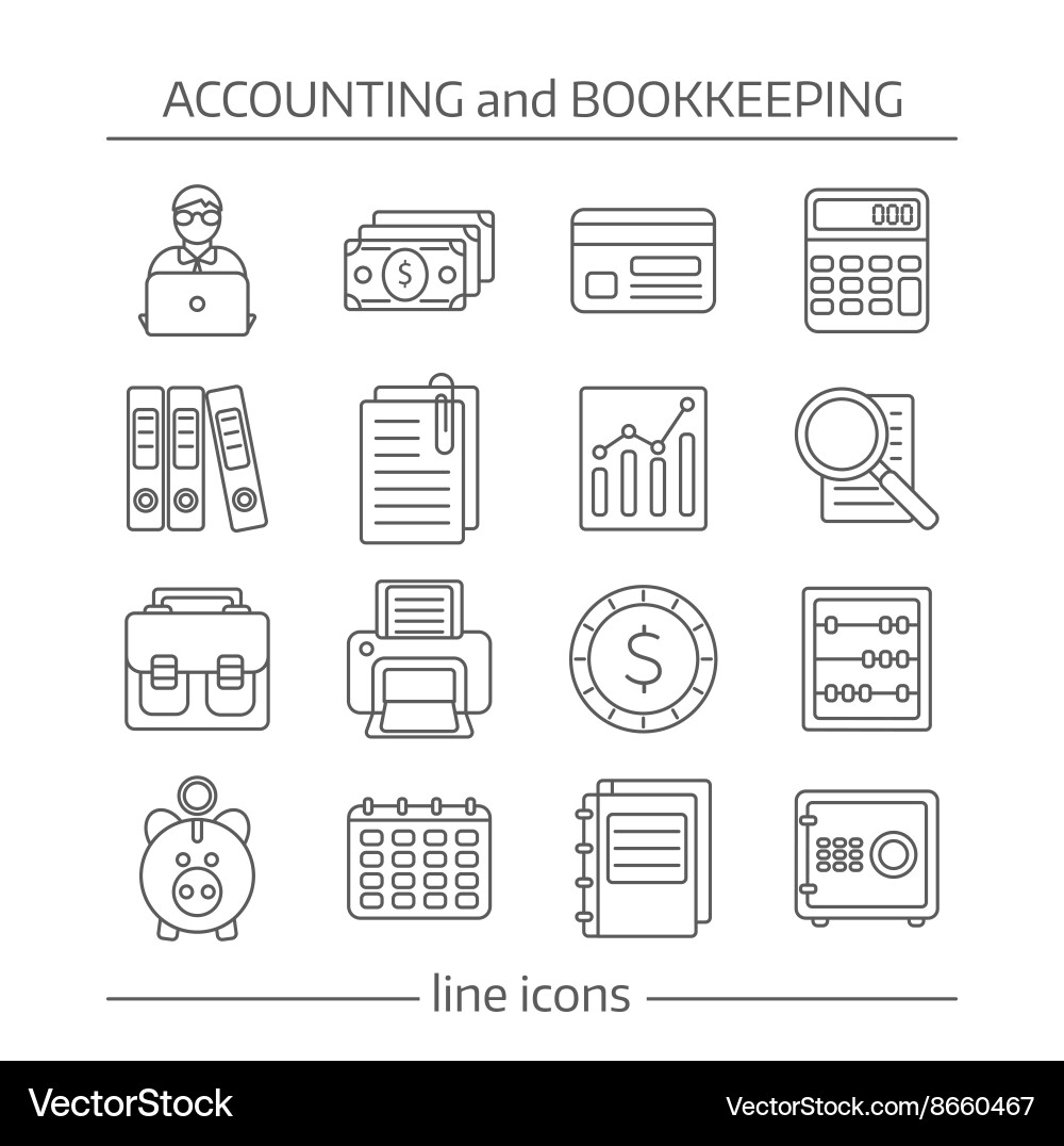Accaunting bookkeeping flat line icons set Vector Image