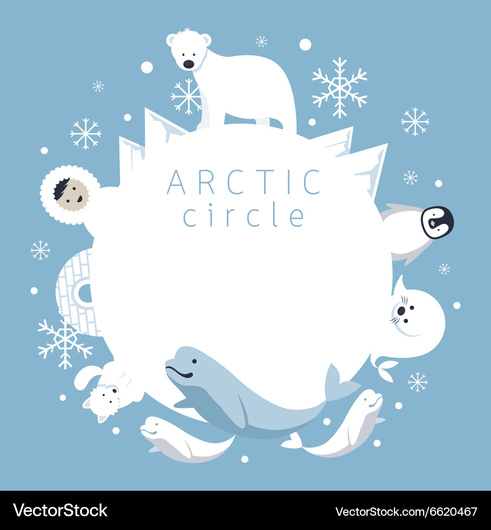 Arctic circle frame animals people Royalty Free Vector Image