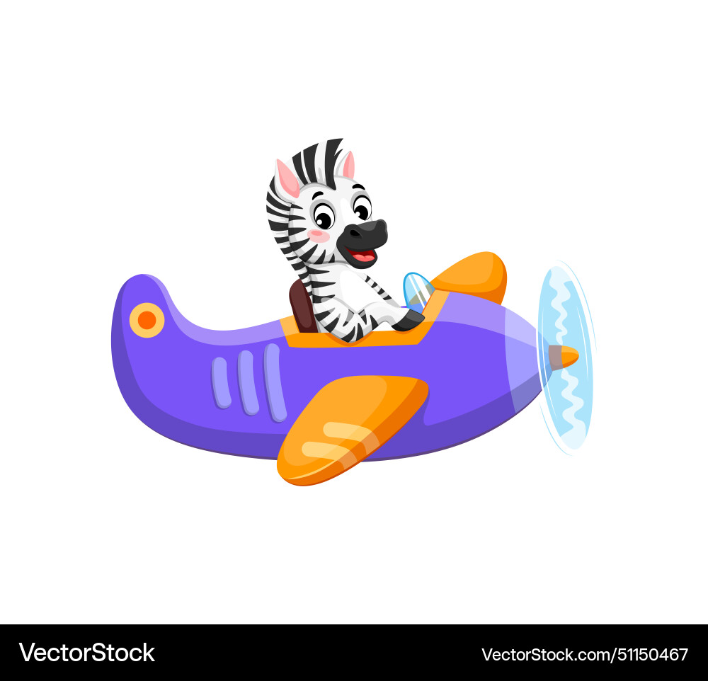 Cute Baby Zebra Pilot on Airplane Royalty Free Vector Image
