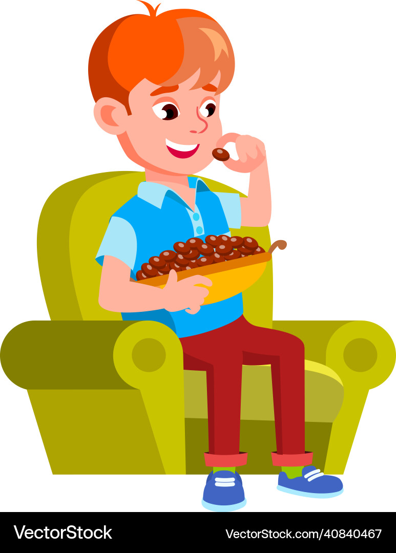 Fat boy eating sweets Royalty Free Vector Image