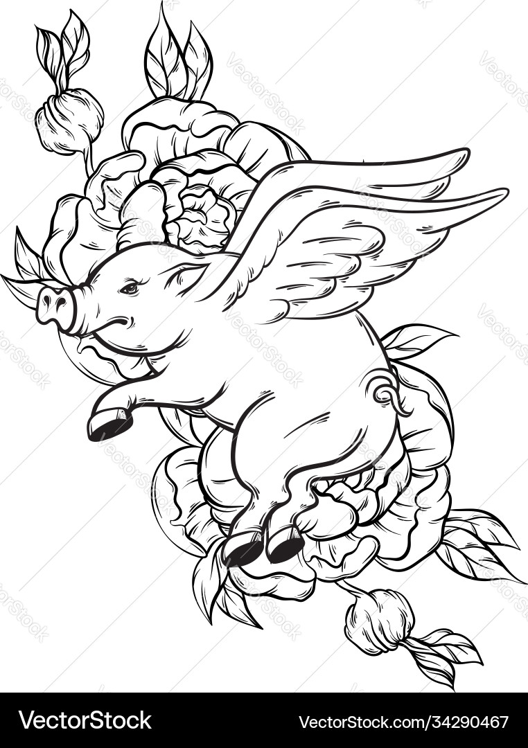 Flying Pig Tattoo Design