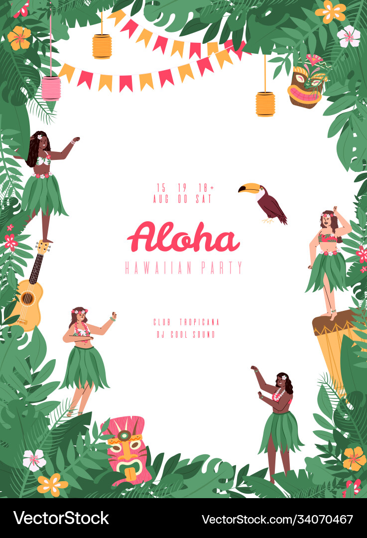 Hawaiian party poster with hula dancers flat Vector Image