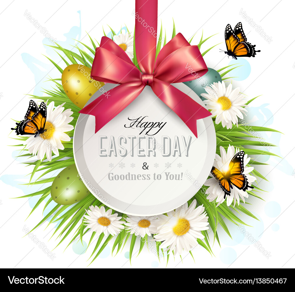 Spring easter background eggs in grass Royalty Free Vector