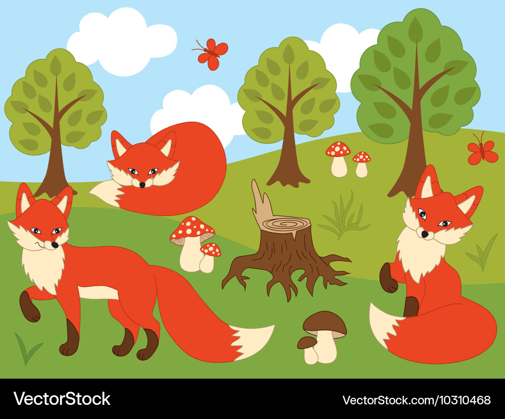 Cartoon foxes Royalty Free Vector Image - VectorStock