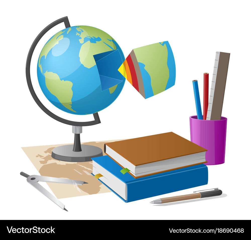 Geography lesson related elements cartoon globe Vector Image