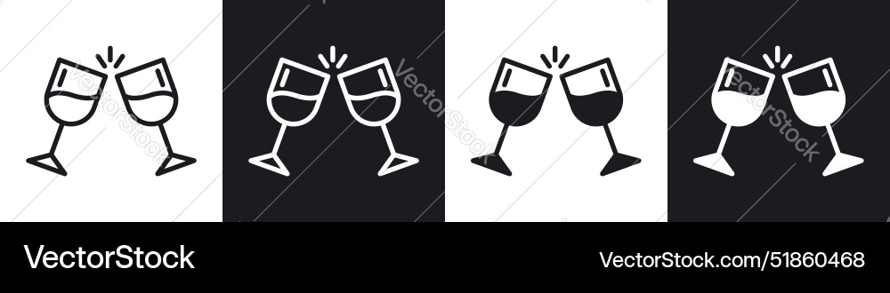 Glass-cheers liner and solid icon set in black Vector Image