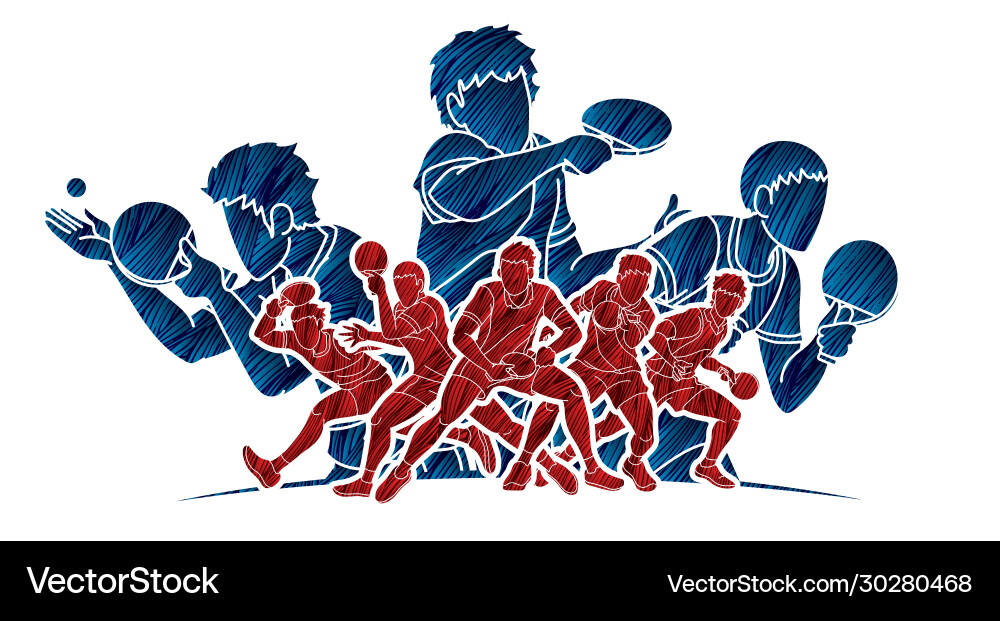 Group ping pong players table tennis Royalty Free Vector