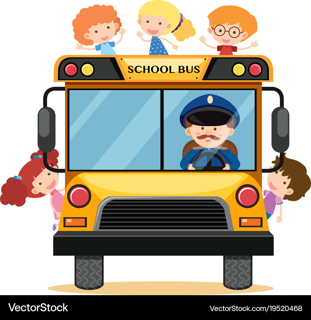 Many children riding school bus Royalty Free Vector Image