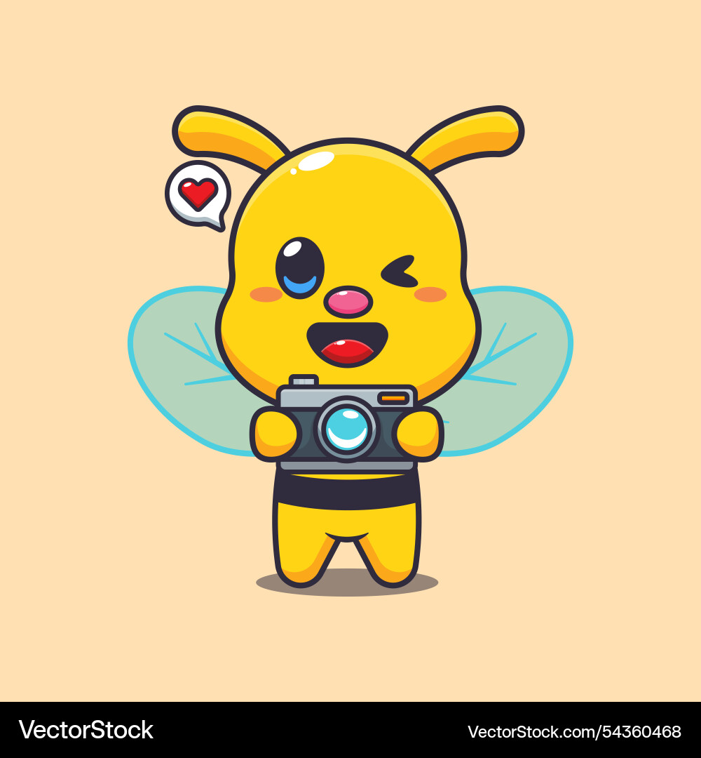 Süße Biene mit Kamera Cartoon Lizenzfreies Vektorbild