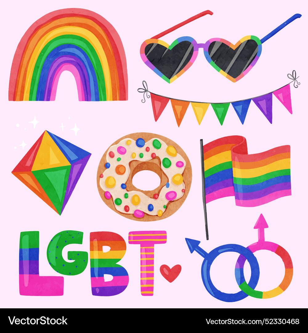 Watercolor pride month lgbt elements collection Vector Image