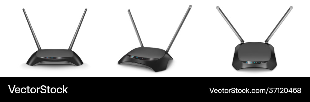 Wifi router front top angle and side view mockup Vector Image