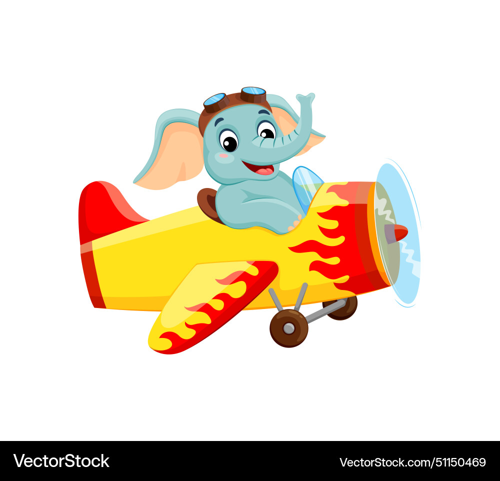 Cartoon elephant animal pilot character on plane Vector Image