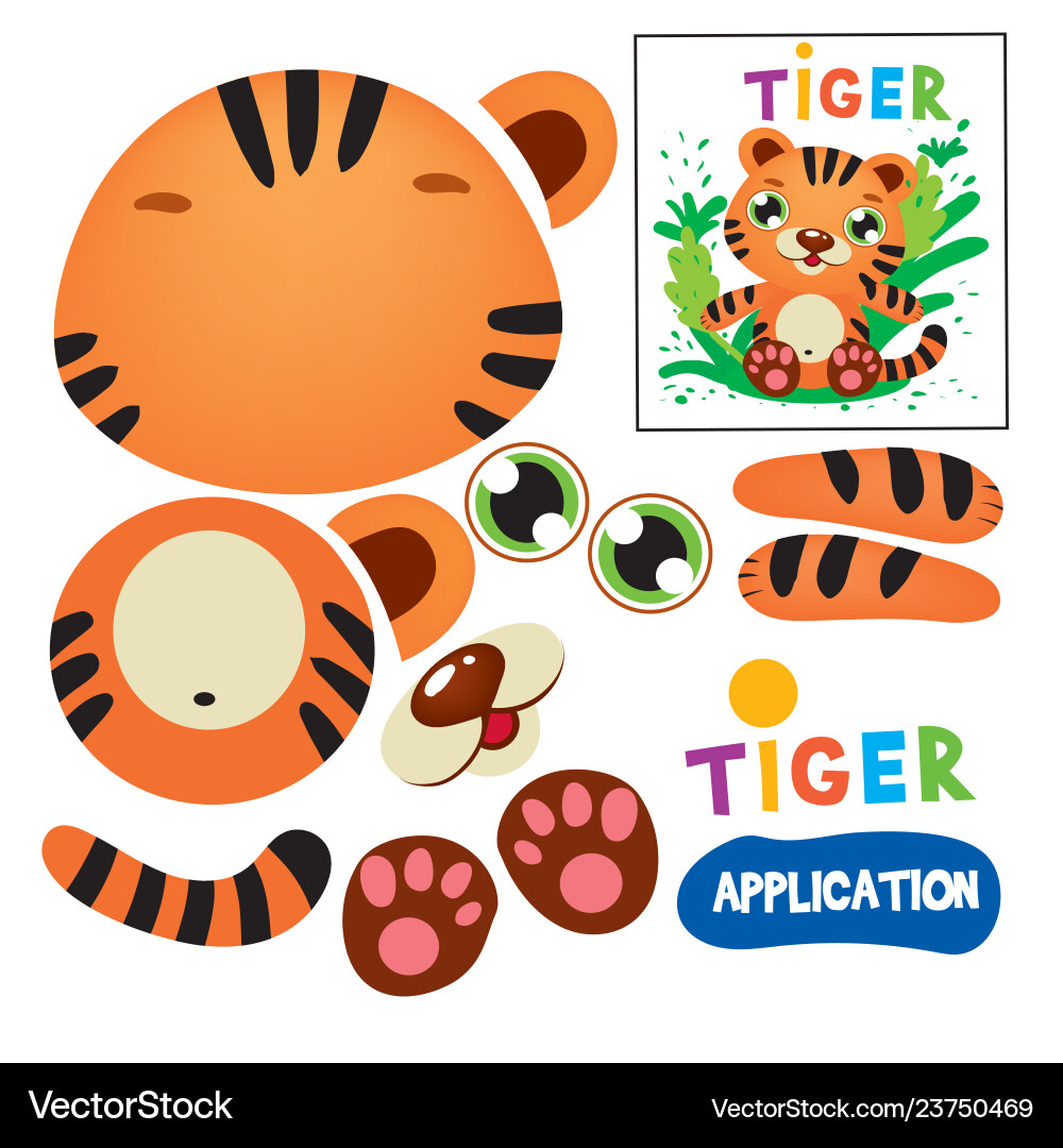 Cut glue tiger children paper application game Vector Image