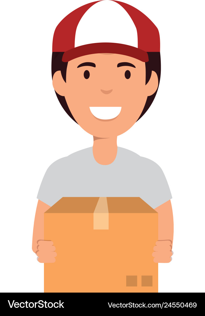 Delivery worker with box avatar character Vector Image