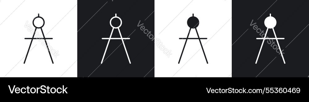 Drafting compass icons collection in black Vector Image